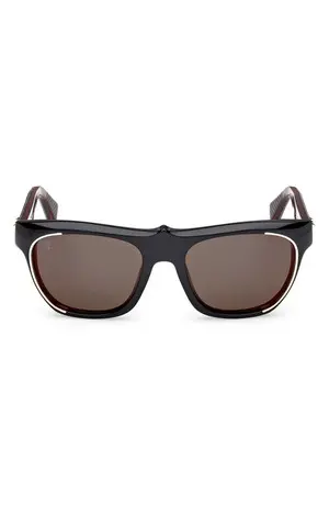 CHRISTIAN LOUBOUTIN Georges 55mm Square Sunglasses - Black/gold/zeiss Smoke/red
