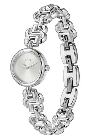 BOSS Double B Bangle Bracelet Watch - Silver White