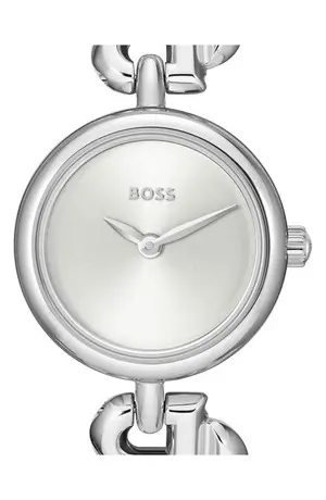 BOSS Double B Bangle Bracelet Watch - Silver White
