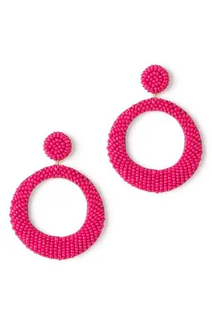 Deepa Gurnani Asta Beaded Hoop Drop Earrings Fuchsia