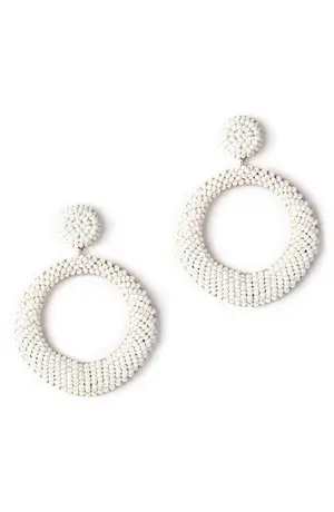 Deepa Gurnani Asta Beaded Hoop Drop Earrings - White