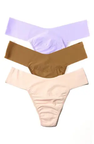 Hanky Panky Breathe Assorted 3-pack V-cut Thongs - Purple/brown/light Pink
