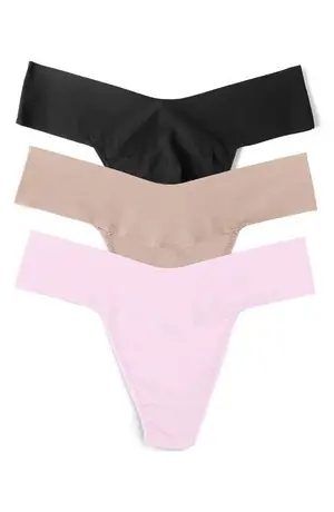 Hanky Panky Breathe Assorted 3-pack V-cut Thongs - Taupe/ Black/ Bliss