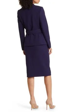 TAHARI ASL Belted Jacket And Skirt Set - Midnight Navy