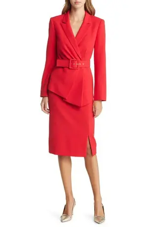 TAHARI ASL Belted Jacket And Skirt Set - Red