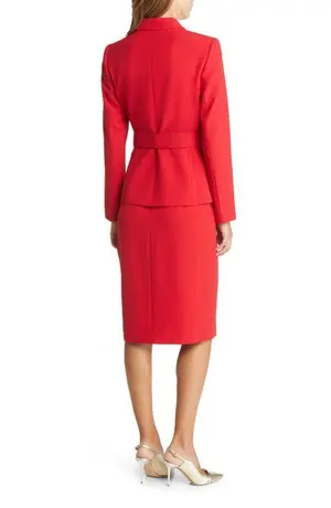 TAHARI ASL Belted Jacket And Skirt Set - Red