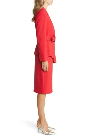 TAHARI ASL Belted Jacket And Skirt Set - Red