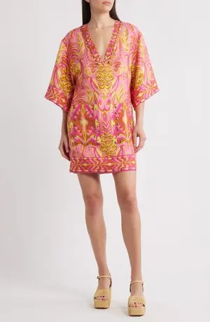 farm rio pink pineapple dress Farm Rio Embroidered Pineapples Midi Sweetheart Dress