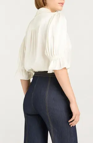 Cinq À Sept Fiona Ruffle Cuff Silk Button-up Shirt