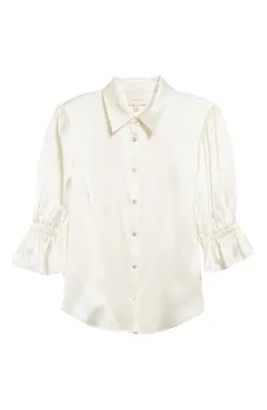Cinq À Sept Fiona Ruffle Cuff Silk Button-up Shirt