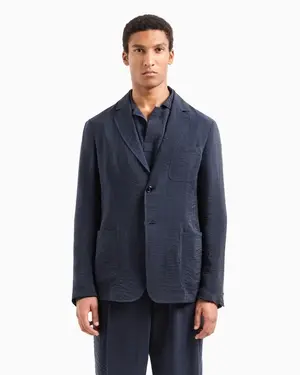 Giorgio Armani Single-breasted Jacquard Cupro Jacket - Blue