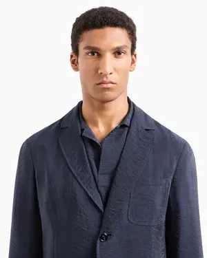 Giorgio Armani Single-breasted Jacquard Cupro Jacket - Blue
