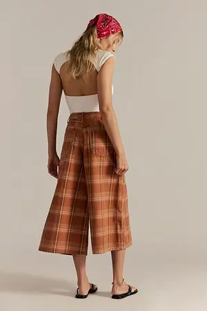 Free People We The Free High Top Wide Leg Crop Plaid Jeans