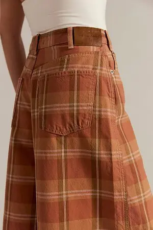 Free People We The Free High Top Wide Leg Crop Plaid Jeans