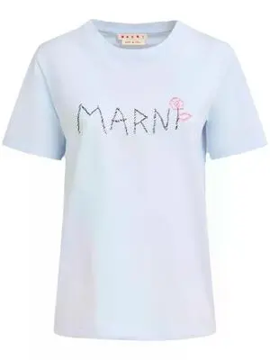 Marni Logo-stitch Cotton T-shirt - Blue
