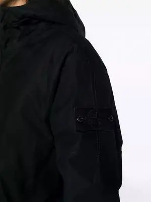 Stone Island Garment-dyed Cotton Hooded Jacket - Black