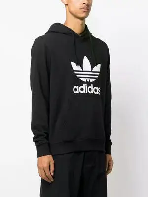 Adidas Logo-print Cotton Hoodie - Black