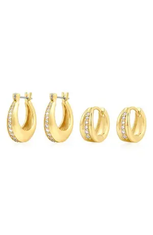 LUV AJ Pavé Cubic Zirconia Wave Huggie Hoop Earrings Set Of 2 - Gold
