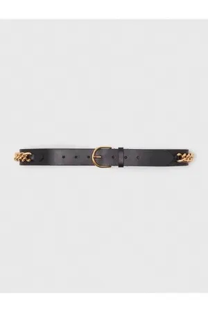 Maje Leather Belt With Chain Detail - Black
