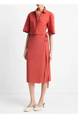 Vince Cotton-blend Straight Wrap Skirt
