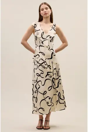 Rebecca Taylor Hollis Printed Satin Midi Dress - Red