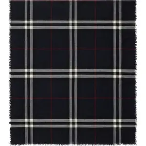 Burberry Giant Check Lightweight Wool Scarf Ink Blue