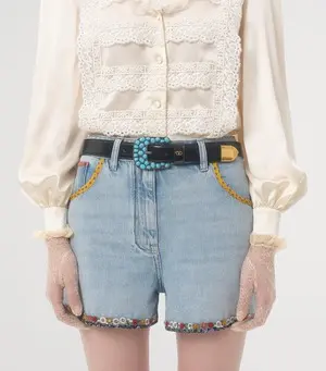 Valentino Garavani Leather Belt With Gemstone Buckle