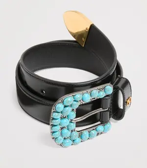 Valentino Garavani Leather Belt With Gemstone Buckle