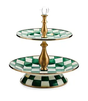 MACKENZIE-CHILDS Emerald Check Two-tier Sweet Stand - Green