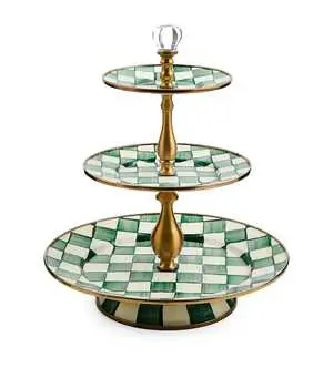 MACKENZIE-CHILDS Emerald Check Three-tier Sweet Stand - Green