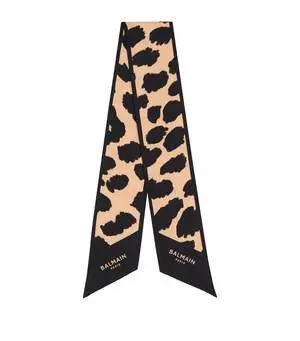 Balmain Silk Leopard Print Bandana - Beige