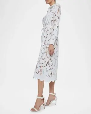 L & APOS;AGENCE Emilio Floral Embroidered Midi Shirtdress