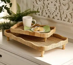 MRS. H As Is Set Of 2 Large And Small Rattan Trays - One-color