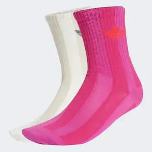 Adidas Striped Crew Socks 2 Pairs - Off White / Beige / Semi Lucid Fuchsia