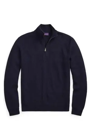 Ralph Lauren Purple Label Wool Piqué Quarter Zip Pullover - Classic Chairman Navy