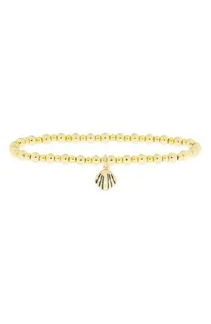 MARLYN SCHIFF Clam Shell Charm Ball Stretch Bracelet - Gold