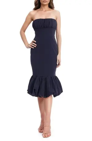 Badgley Mischka Strapless Bubble Hem Cocktail Dress - Midnight
