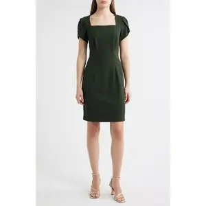 CONNECTED APPAREL Tulip Sleeve Sheath Dress - Loden/gold