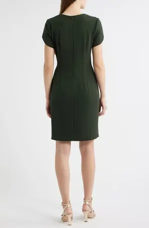 CONNECTED APPAREL Tulip Sleeve Sheath Dress - Loden/gold