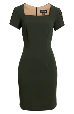 CONNECTED APPAREL Tulip Sleeve Sheath Dress - Loden/gold