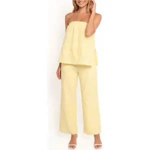 PETAL & PUP Michele Eyelet Strapless Cotton Jumpsuit - Butter Yellow