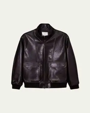 DUNST Leather Aviator Blouson Jacket - Dark Brown
