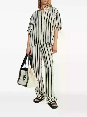 ANINE BING Striped Short-sleeve Shirt - Neutrals