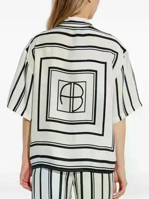 ANINE BING Striped Short-sleeve Shirt - Neutrals