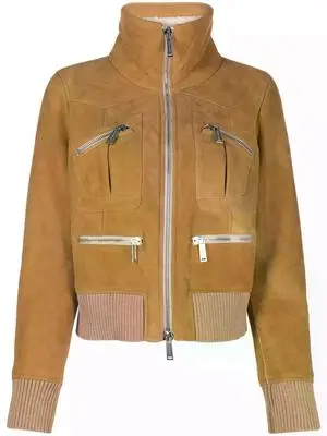 Dsquared2 Ribbed-detail Zipped-up Bomber Jacket - Neutrals