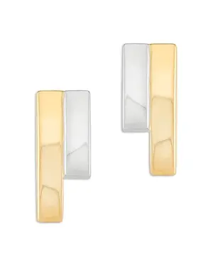ALBERTO AMATI 14k Gold Double Bar Stud Earrings - White/gold