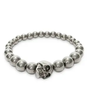 Alexander McQueen Skull And Bead Stretch Bracelet - Silver
