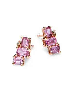Bloomingdale'S Sapphire And Diamond Stud Earrings - Pink