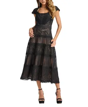 Tadashi Shoji Boette Lace Tea-length Dress - Black/nude