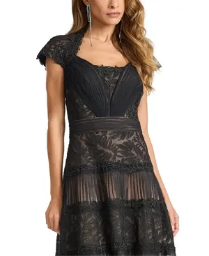 Tadashi Shoji Boette Lace Tea-length Dress - Black/nude